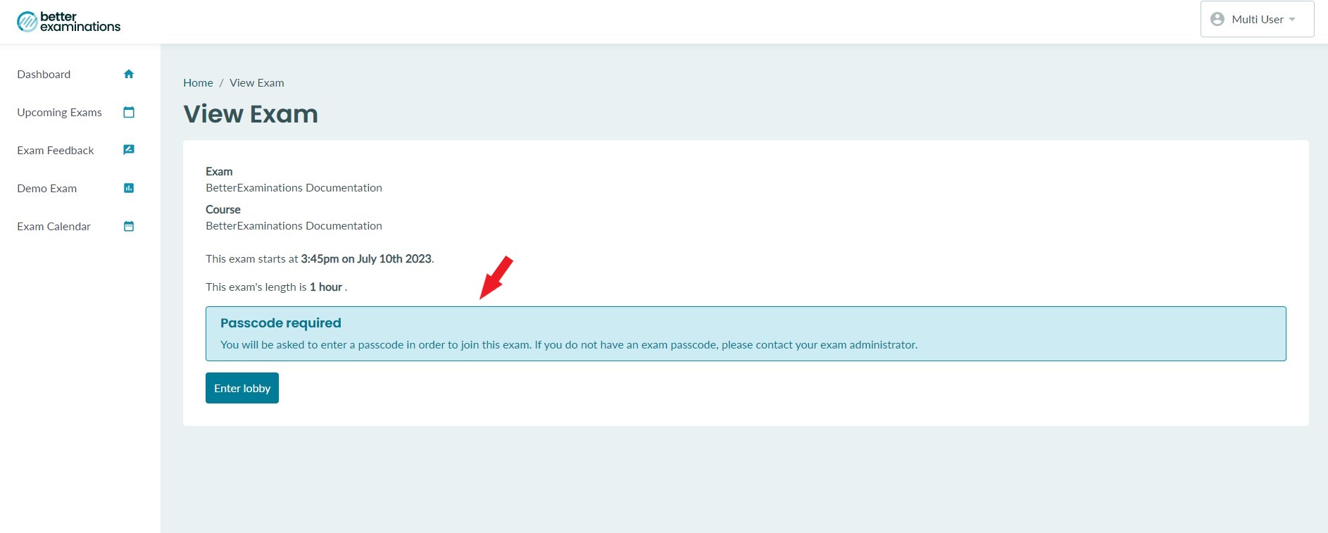 Protecting Exams with a Passcode - BetterExaminations Documentation