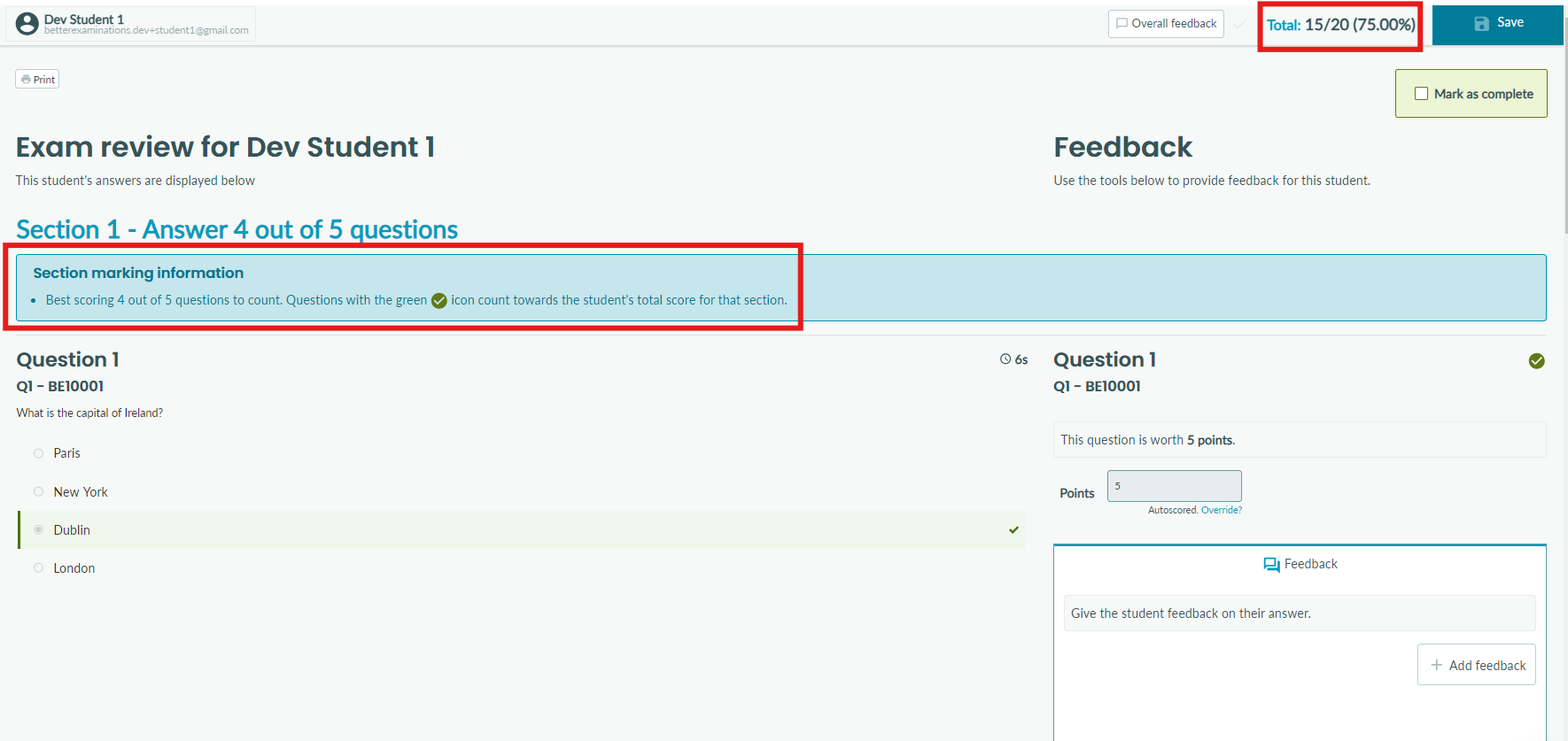 Optional questions - BetterExaminations Documentation