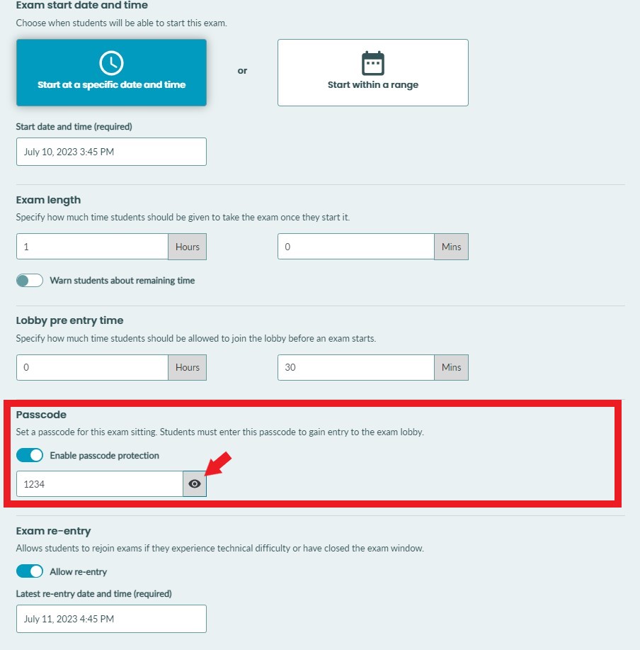 Protecting Exams with a Passcode - BetterExaminations Documentation